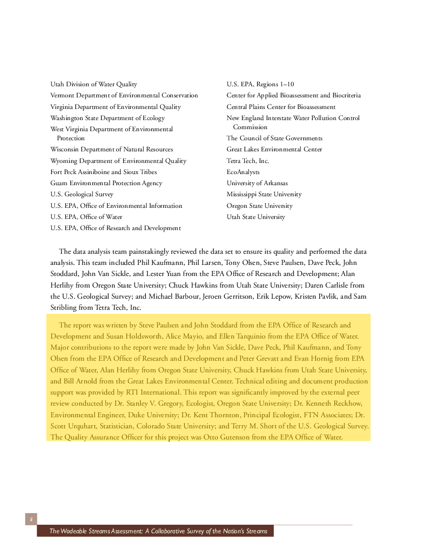 Wadeable Streams Assessment: A Collaborative Survey of the Nation's ...