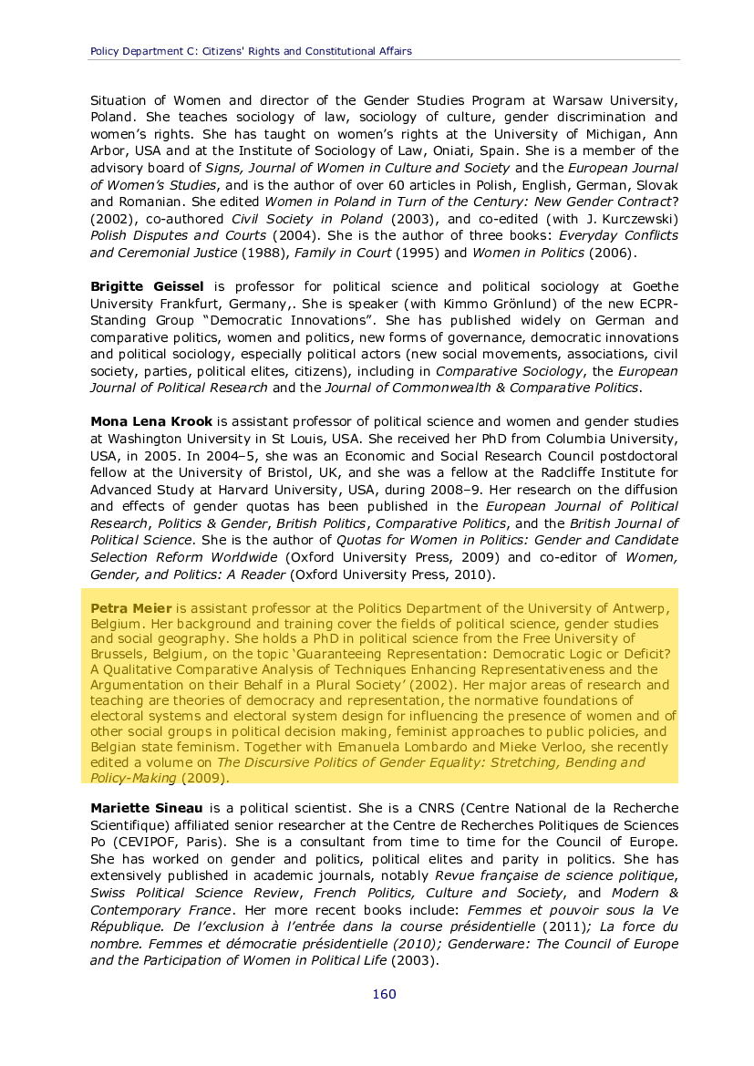 Electoral Gender Quota Systems and their Implementation in Europe - Overton