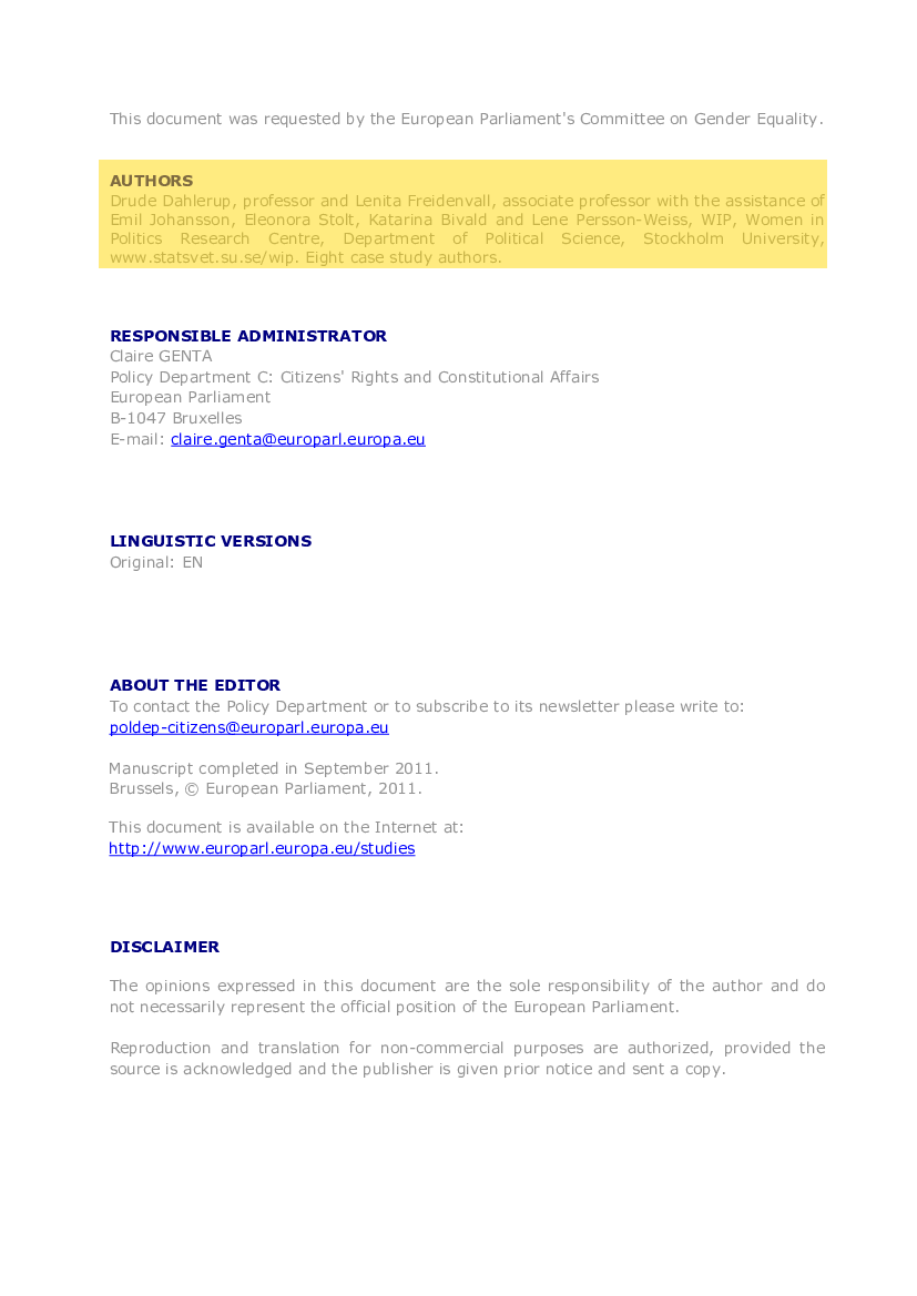 Electoral Gender Quota Systems and their Implementation in Europe - Overton