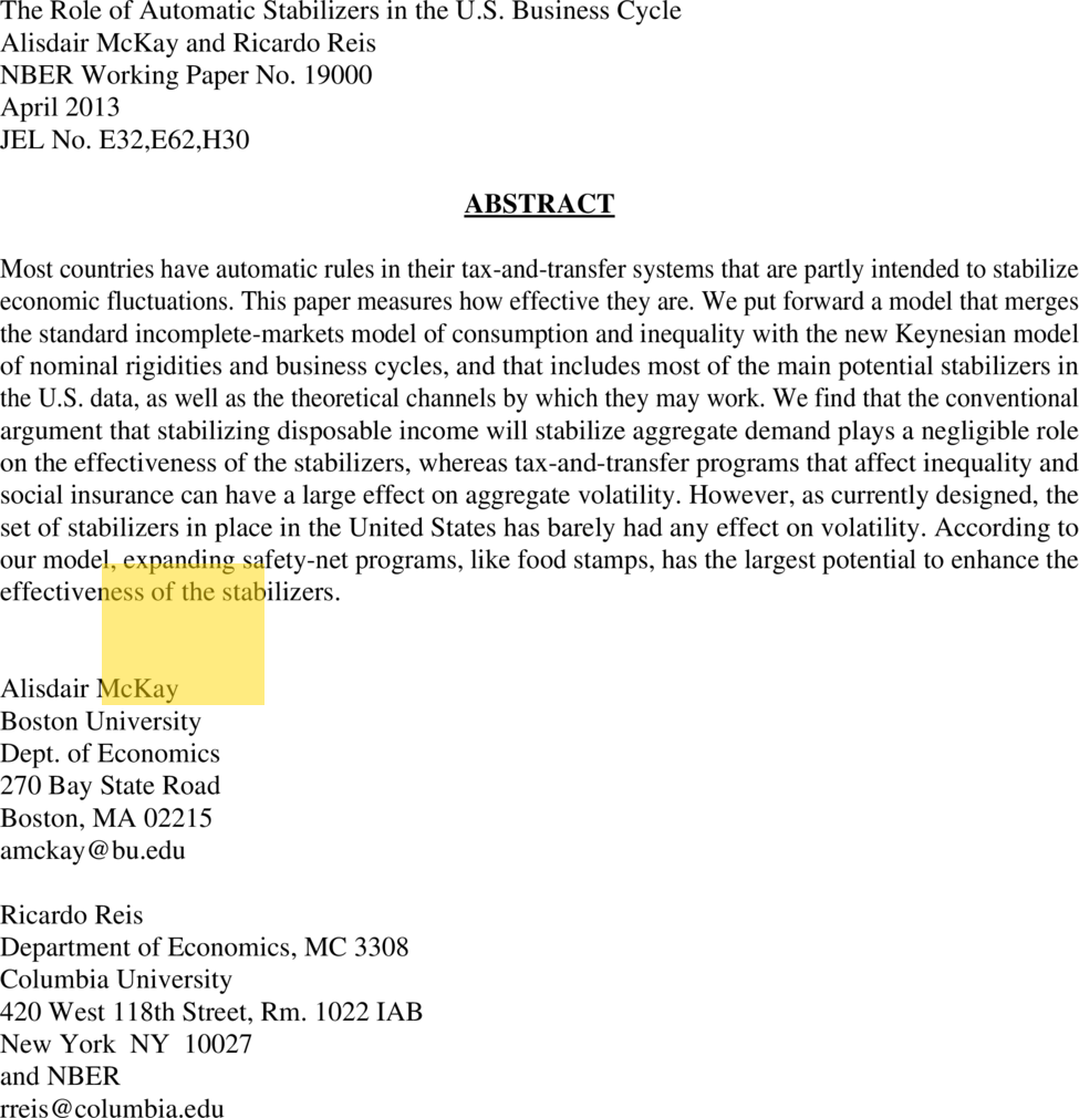 The Role of Automatic Stabilizers in the U.S. Business Cycle - Overton