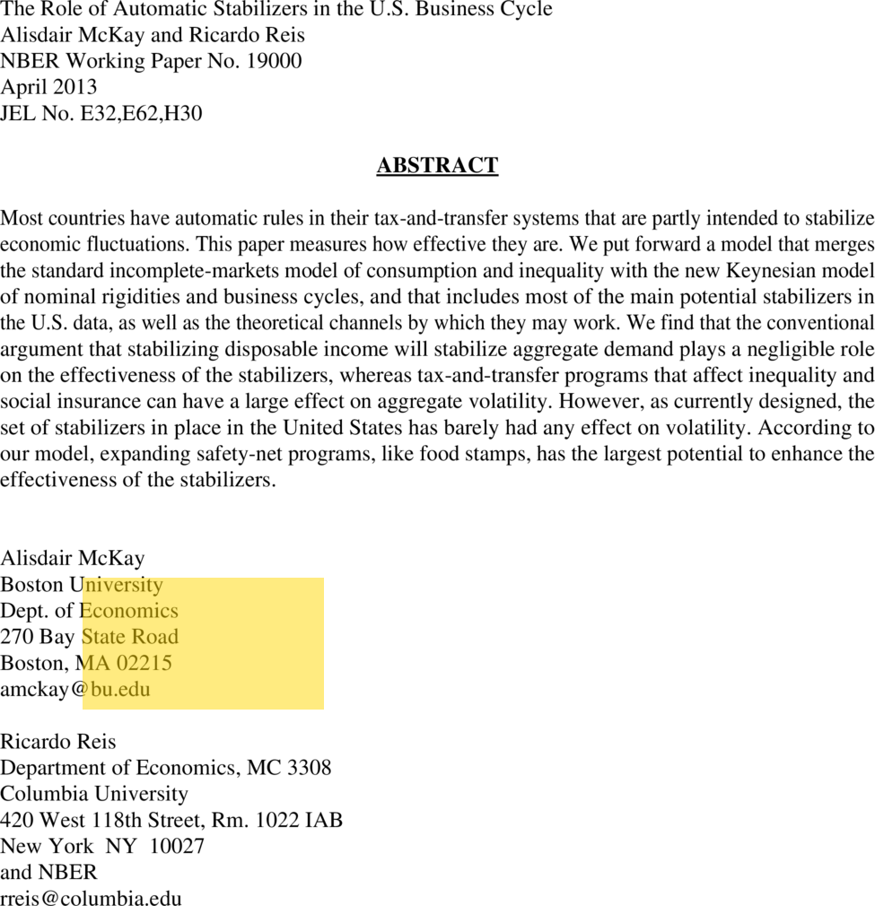The Role of Automatic Stabilizers in the U.S. Business Cycle - Overton